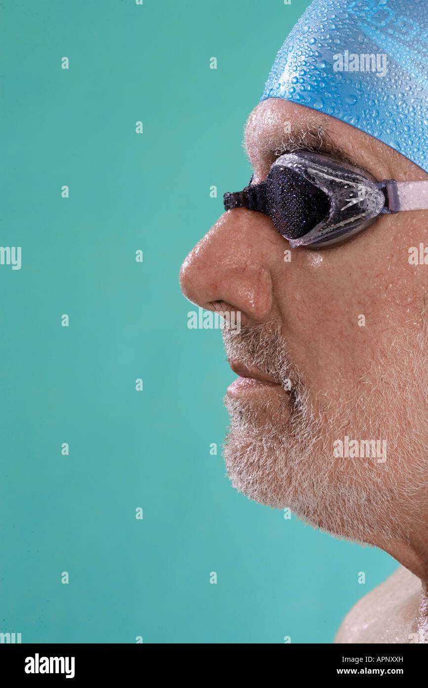 Profile of senior male swimmer Stock Photo - Alamy