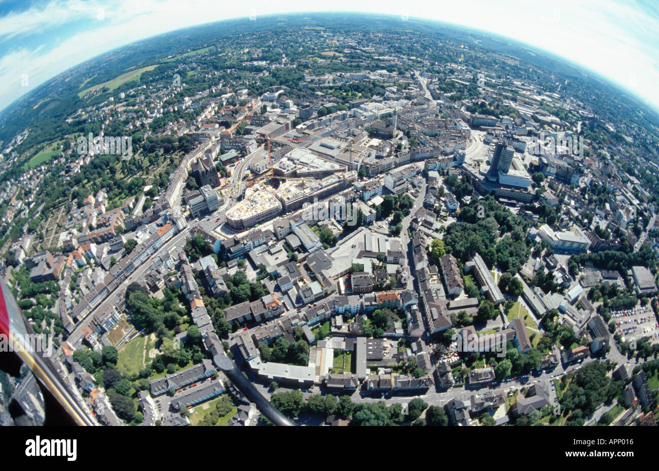 aerial photography of Solingen centre, with fisheye out of a helicopter ...