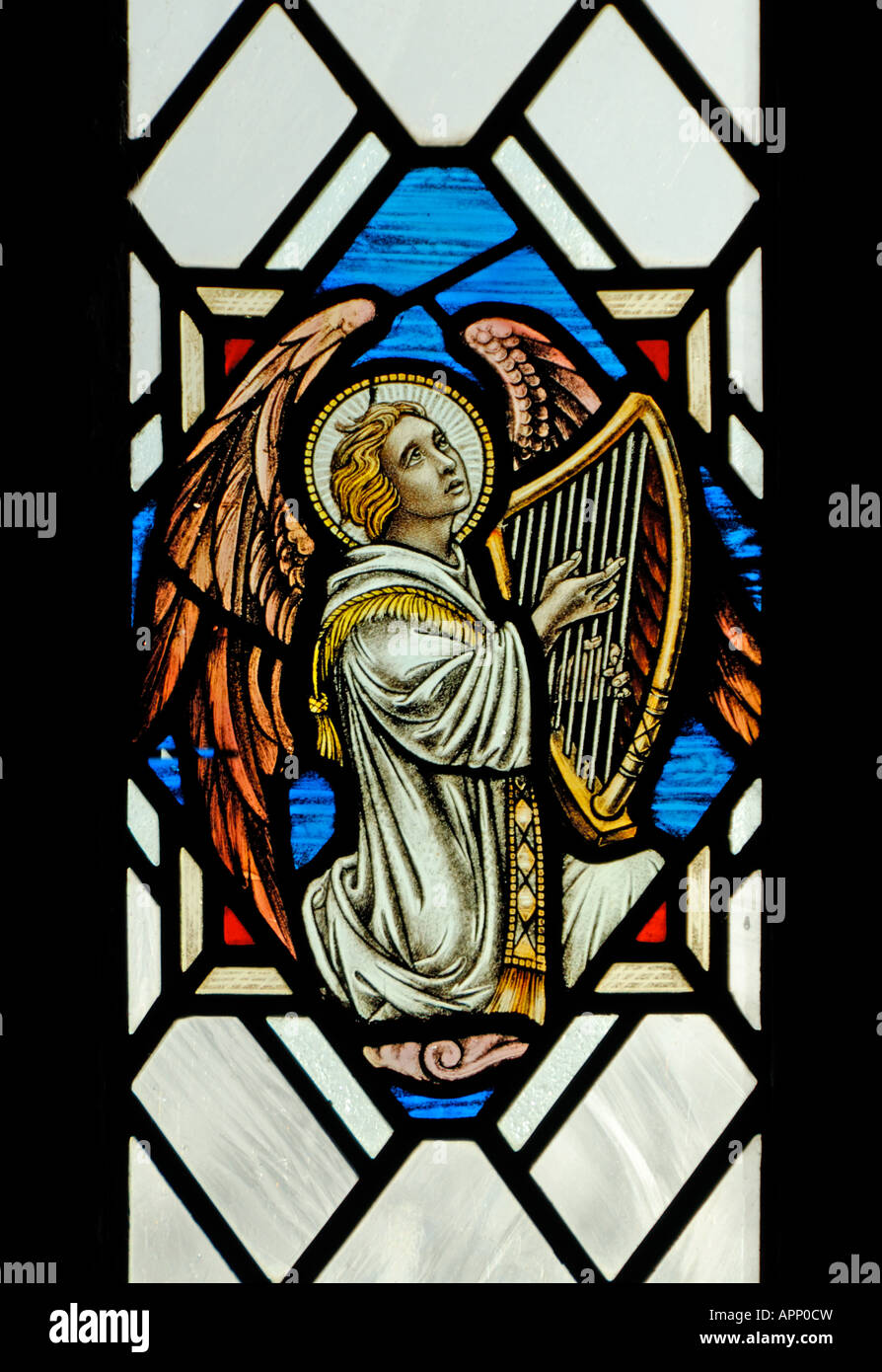 Angel playing harp, Chancel window (detail). Church of Saint John, Old ...