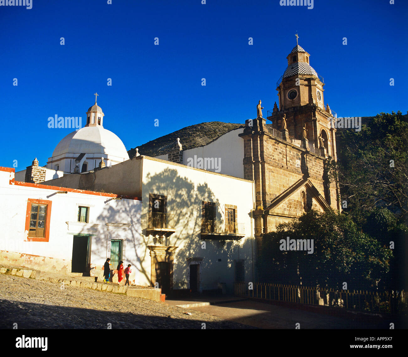 The domed parish church of Real de Catorce with a large triangular ...