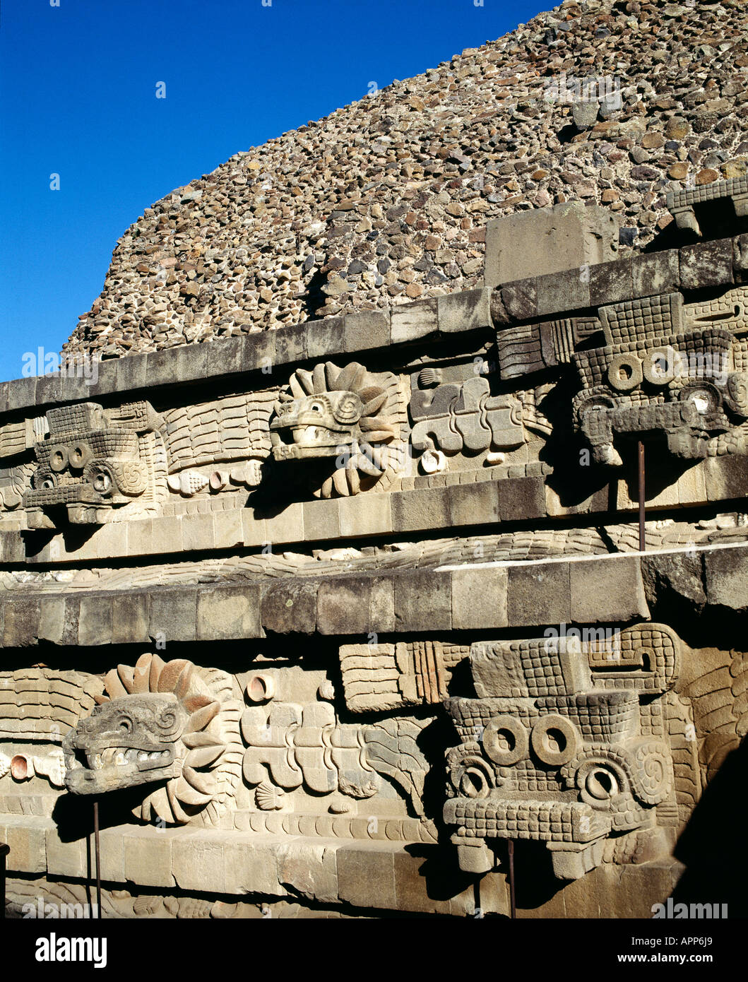 The Pyramid of Quetzalcoatl feathered serpent at the ancient city of Teotihuacàn each tablero is ...
