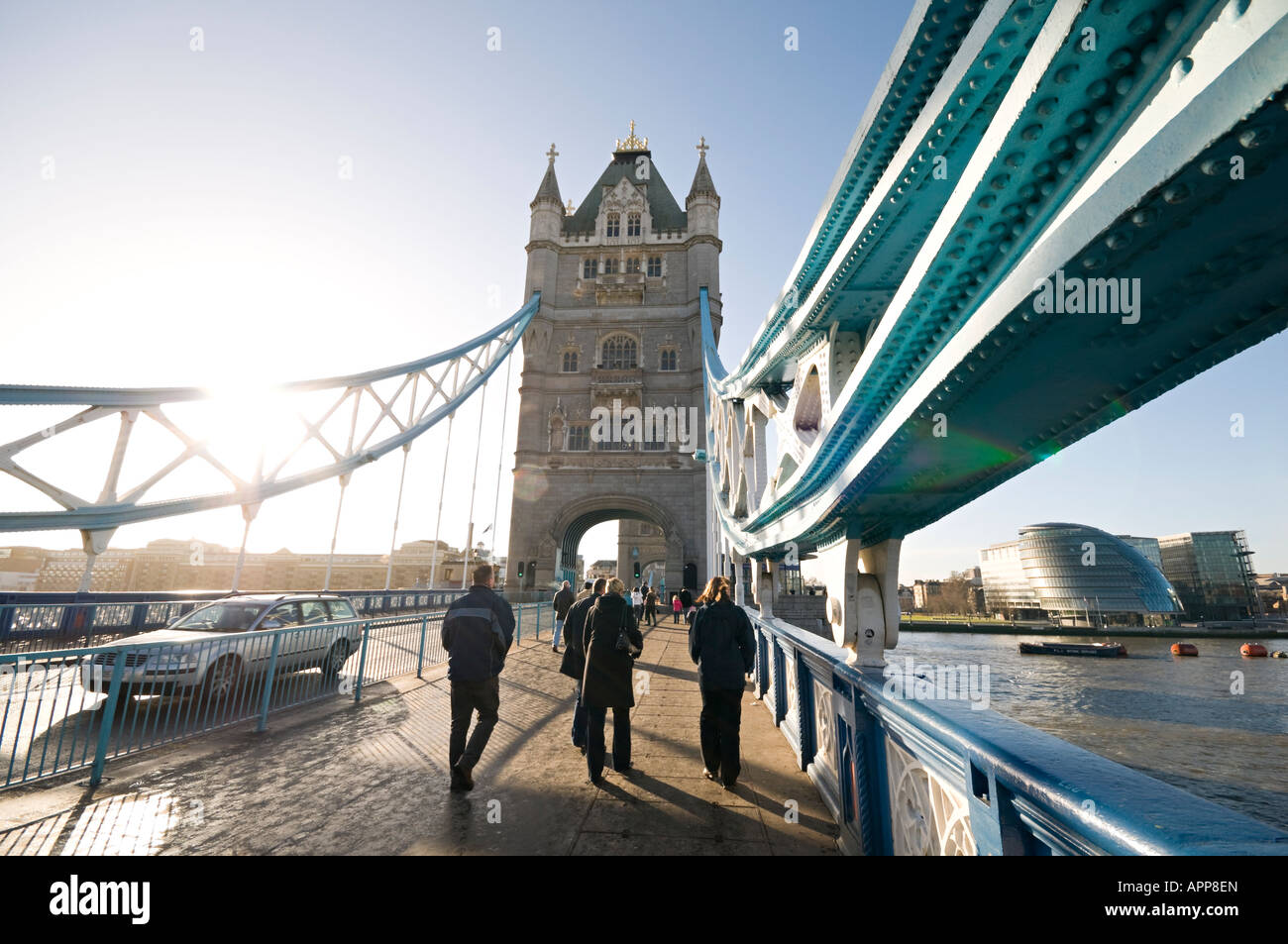 Walking across Tower Bridge London Stock Photo - Alamy