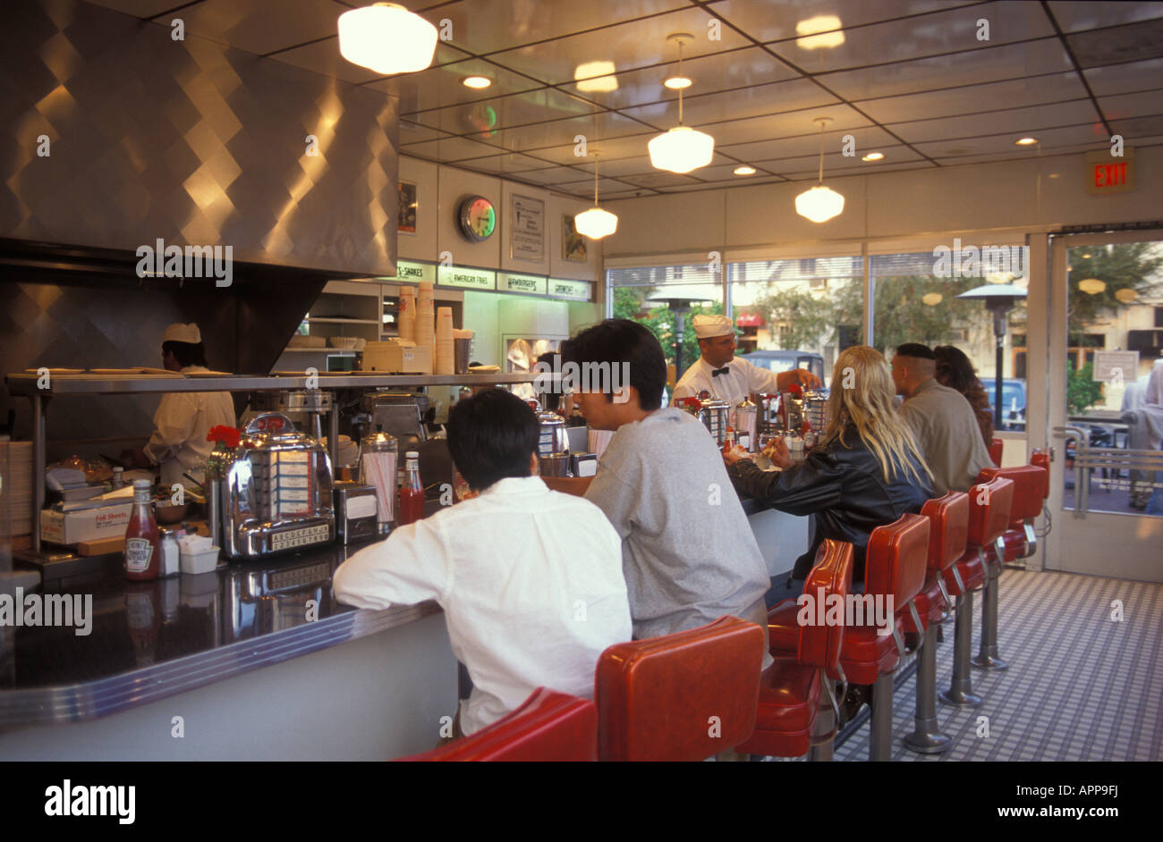 People at the Diner restaurant Johnny Rockets at Melrose Avenue in ...