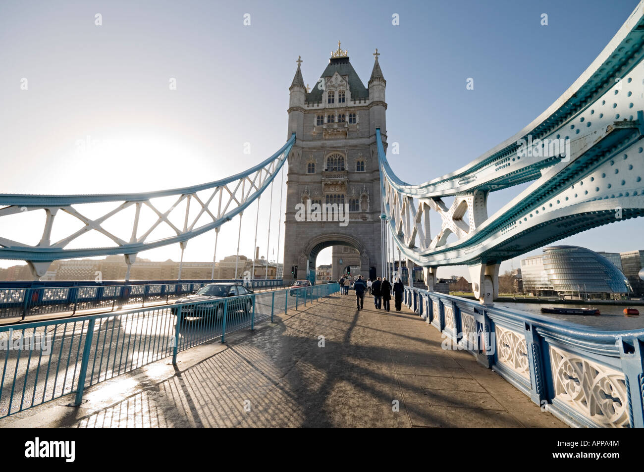 Walking across Tower Bridge London Stock Photo - Alamy