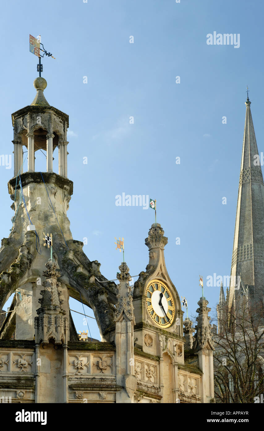 Historic Chichester Market Cross and Cathedral Spire Stock Photo - Alamy