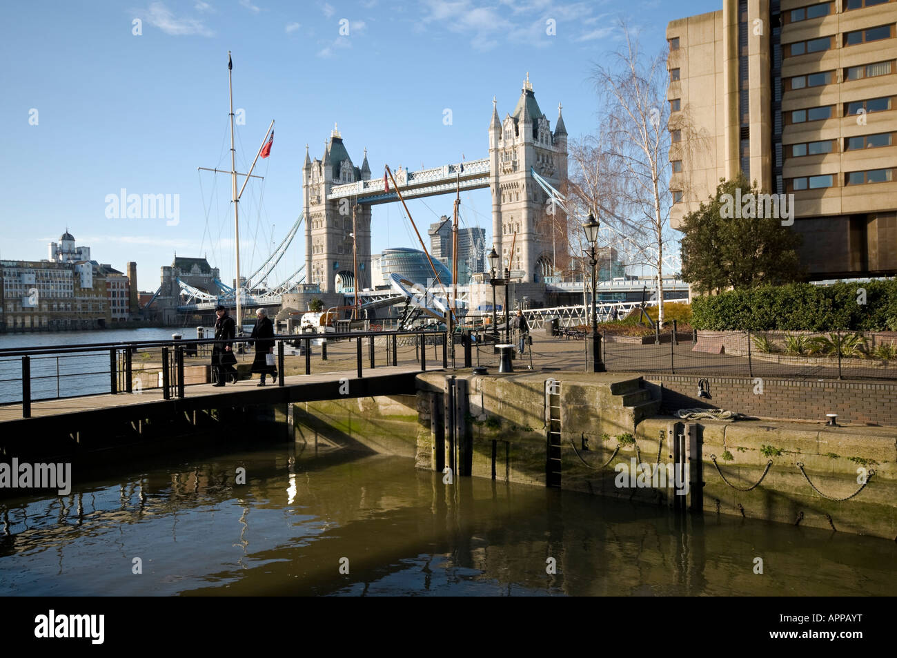 Tower Bridge from St Katherin Docks London Stock Photo - Alamy