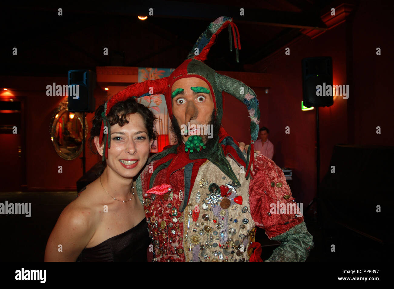 Jester and woman in theater club Ki festival Brisbane Queensland ...