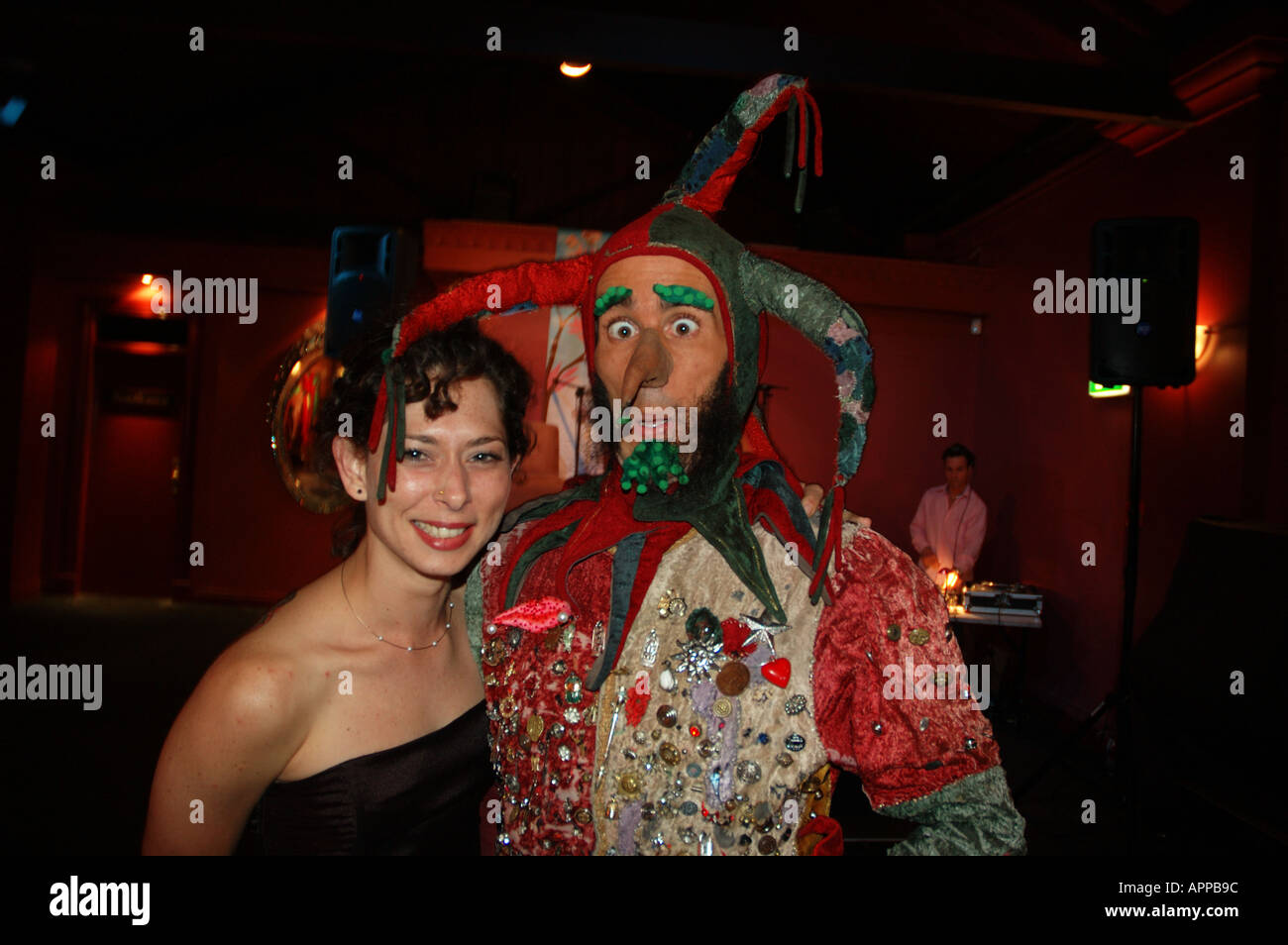 Jester and woman in theater club Ki festival Brisbane Queensland ...