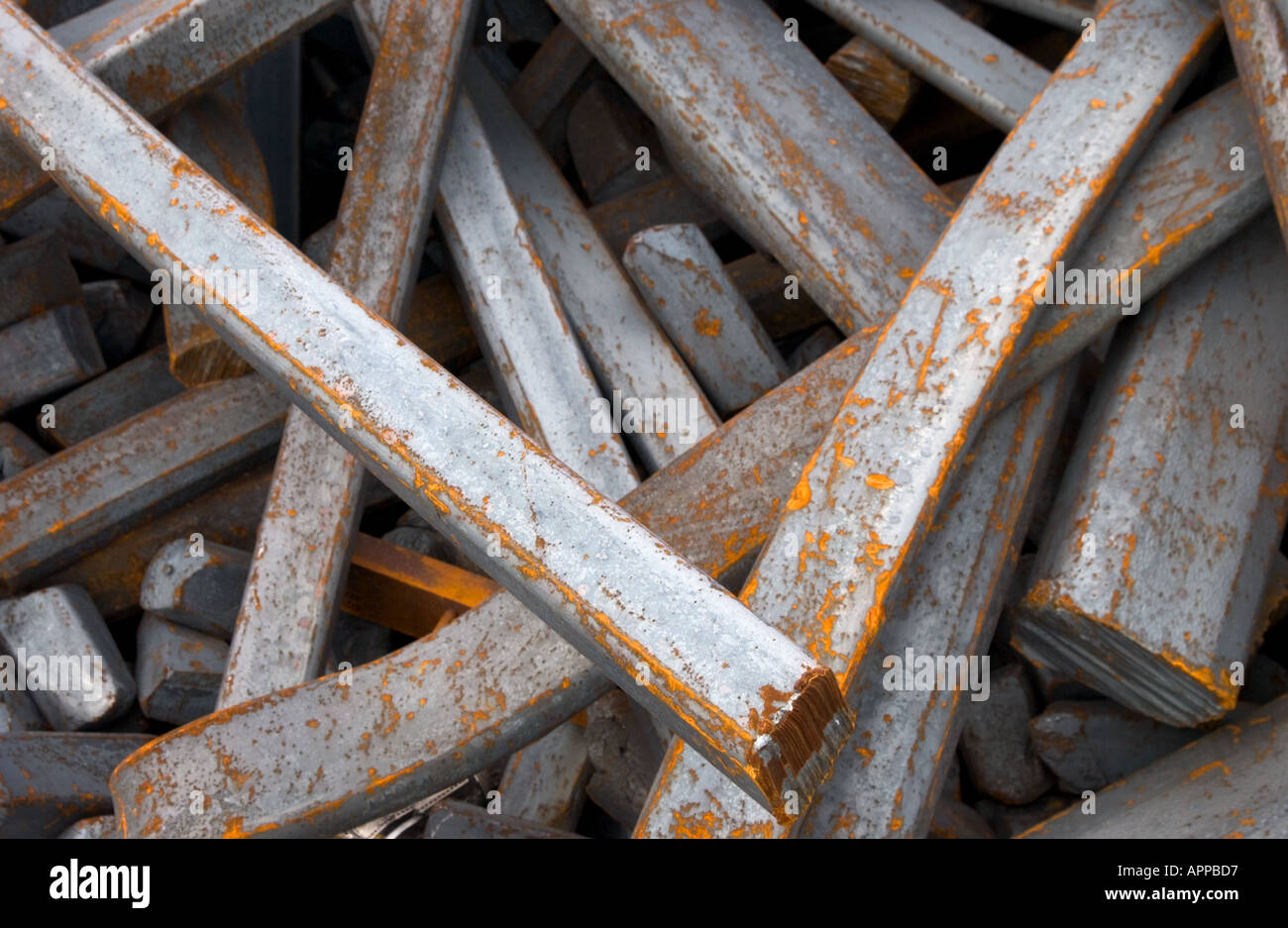 Cut steel rods in the storage yard of steel processing plant Stock ...