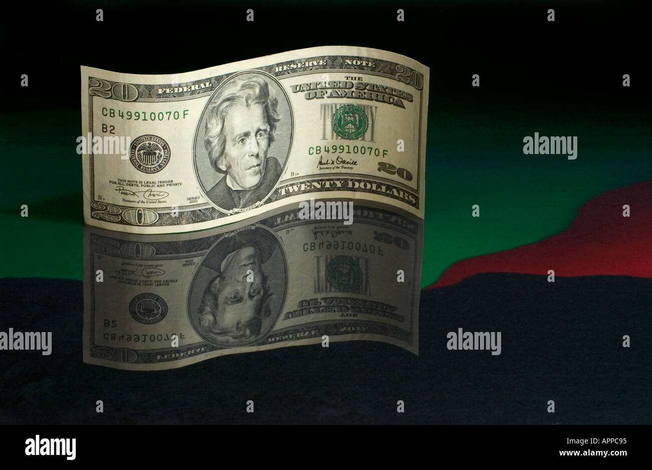 American currency instability concept with black red green background ...
