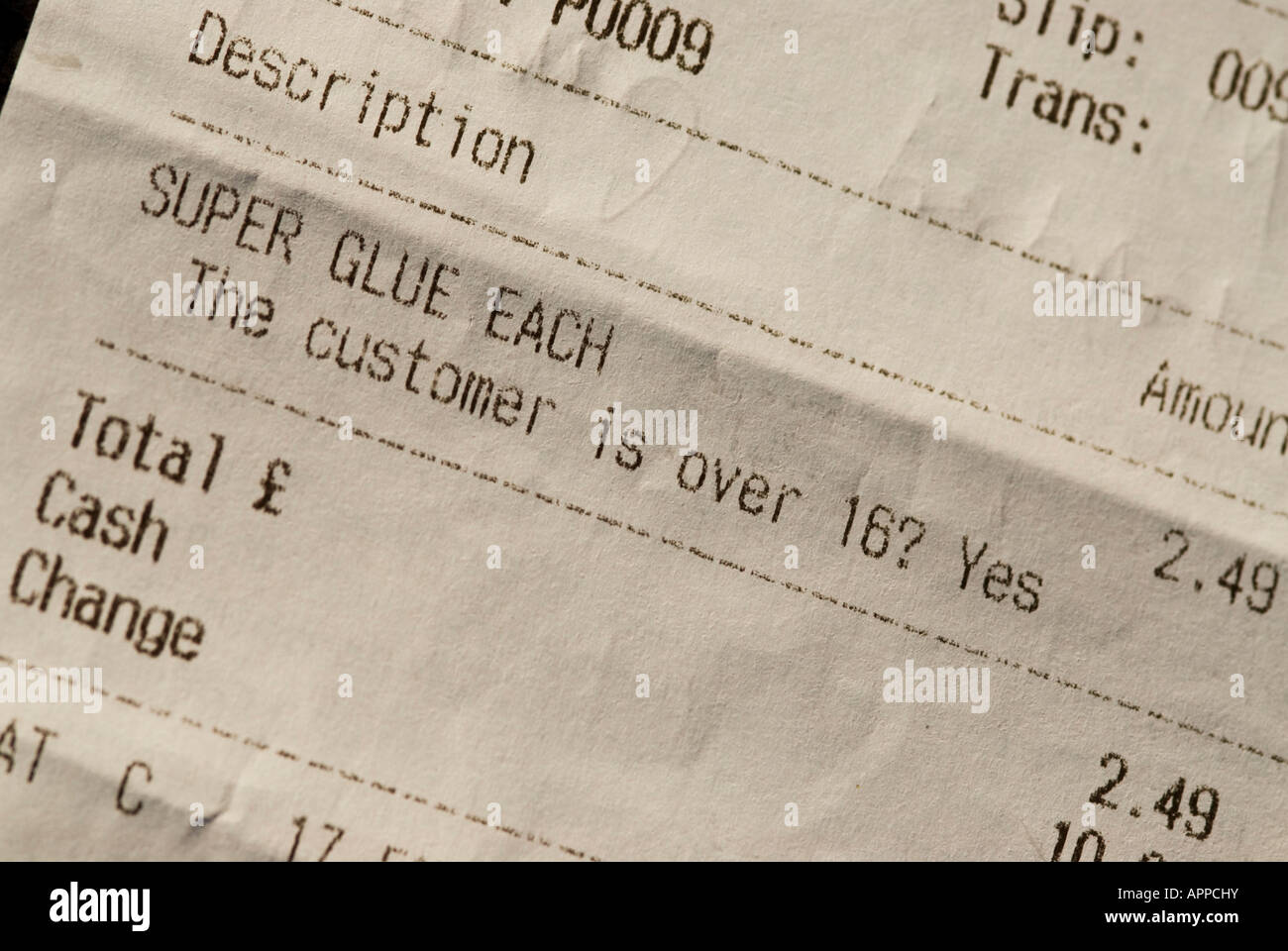 A Till Receipt for Super Glue showing confirmation that the customer is ...