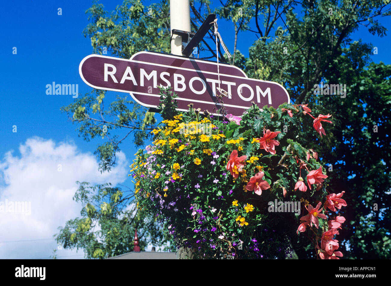 A sign at Ramsbottom station on the East Lancashire Railway Stock Photo ...