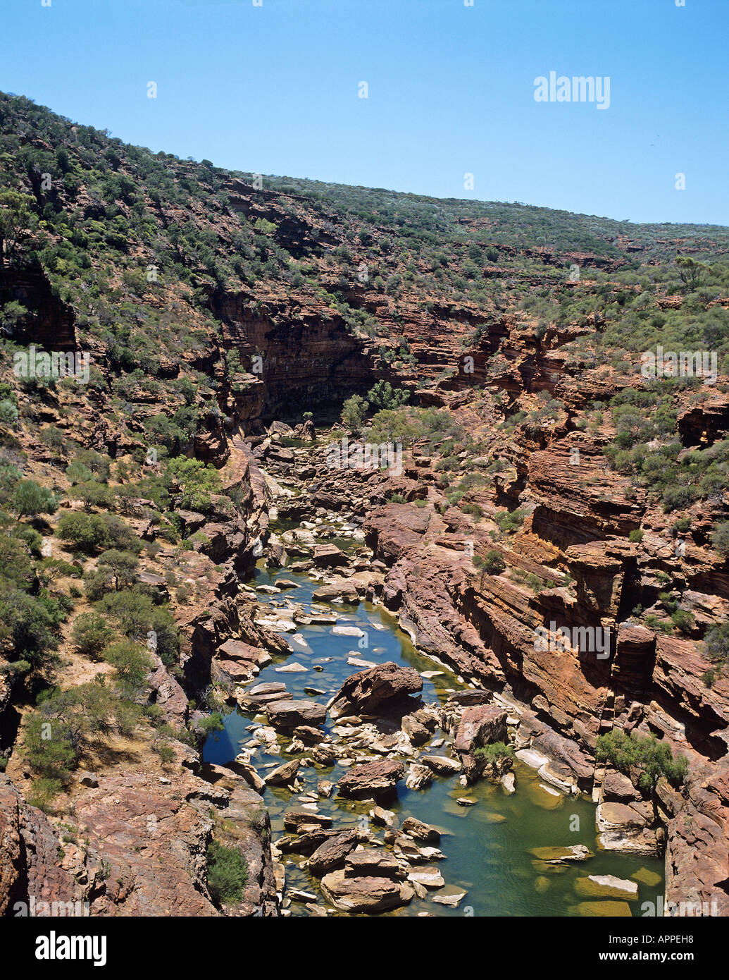Aerial view of the gorges of the Murchison River caused by the winding ...