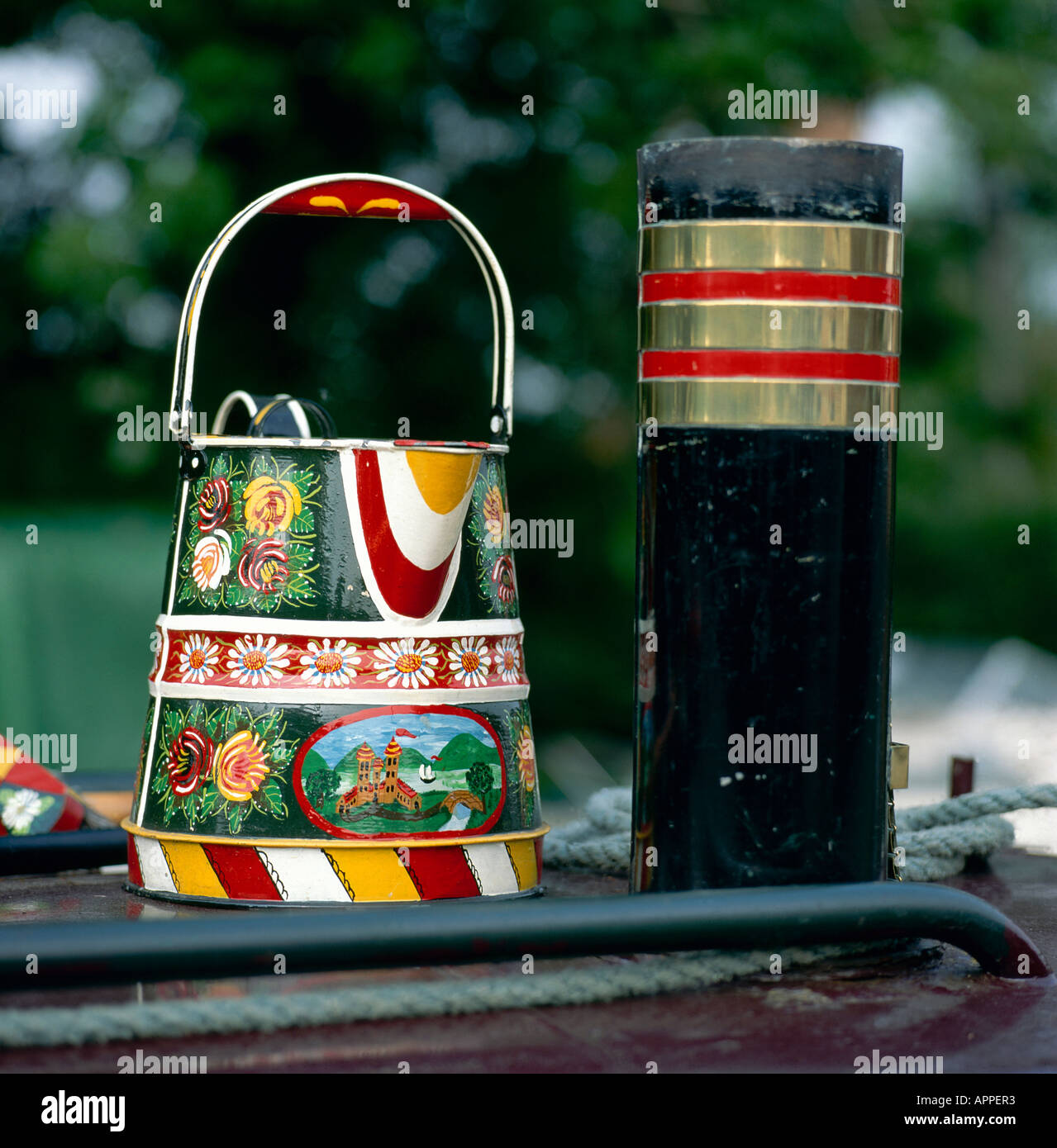 A colourful example of canal art on top of a barge in Newbury Stock ...