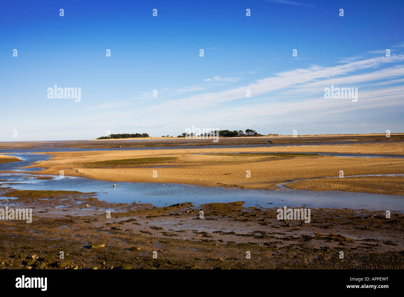 Coastal Estuary At Low Tide Exposing The Sandbanks And Mudflats, Wells ...