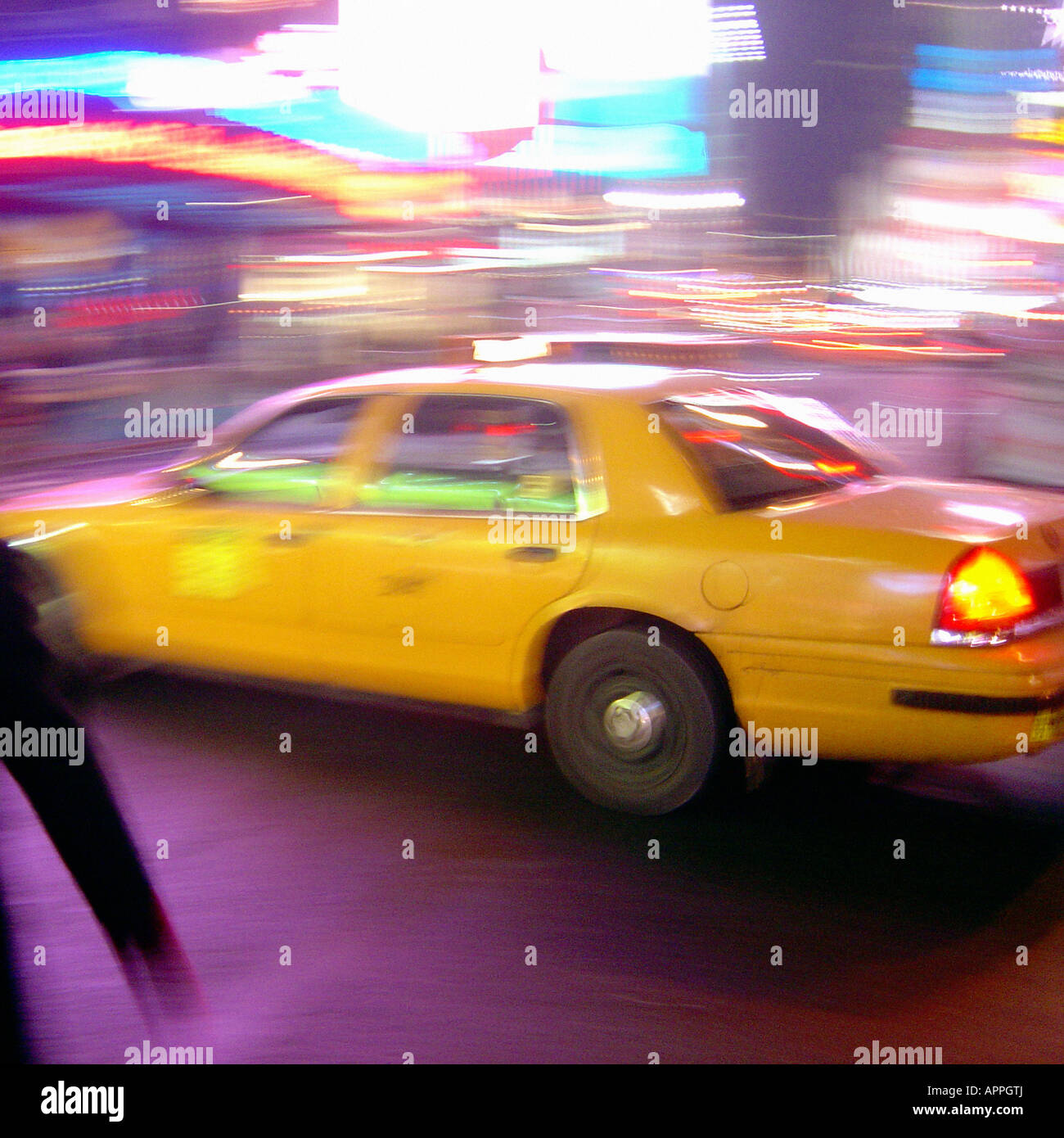 Motion Blurred Urban Scene of a Yellow Taxi Cab in Times Square at ...