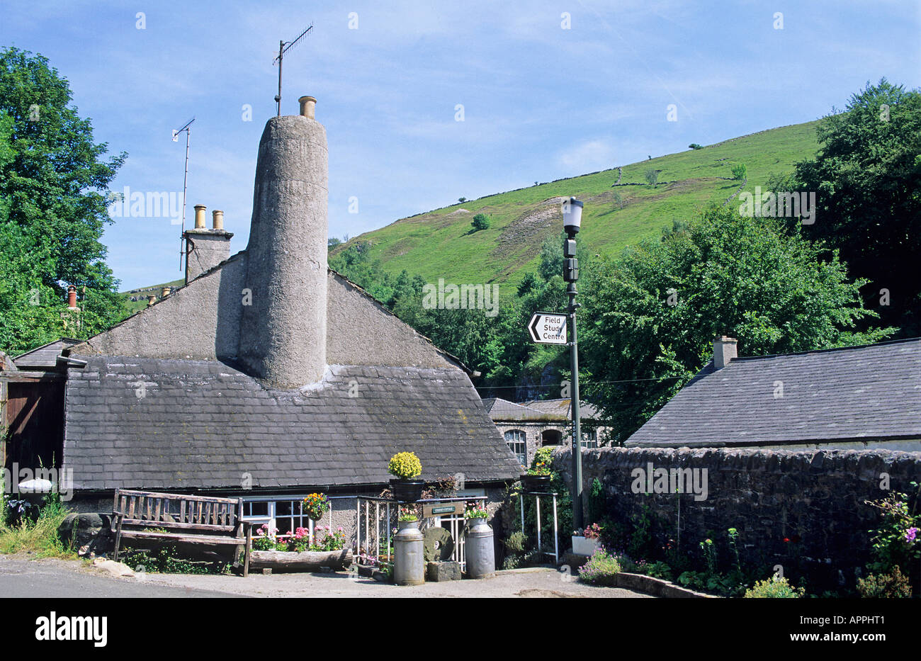 Chimney Cottage standing at early 19th century Litton Mill in the Peak ...