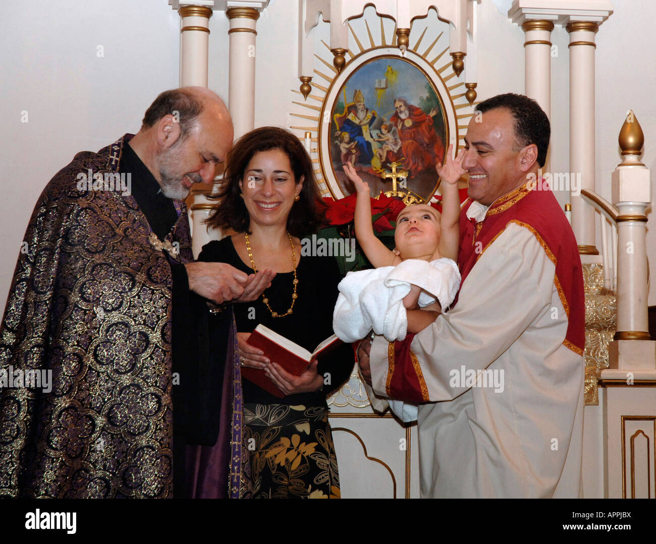 One year old baby being christened at Saints Vartanantz Armenian Church ...