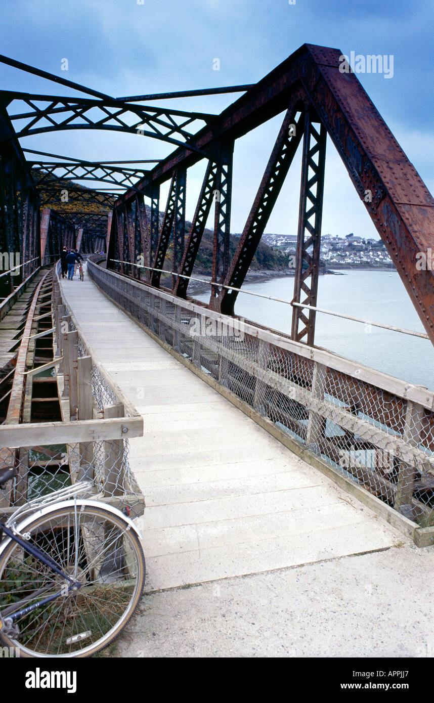 The Camel Trail iron bridge spanning the Camel Estuary near Dennis Hill ...