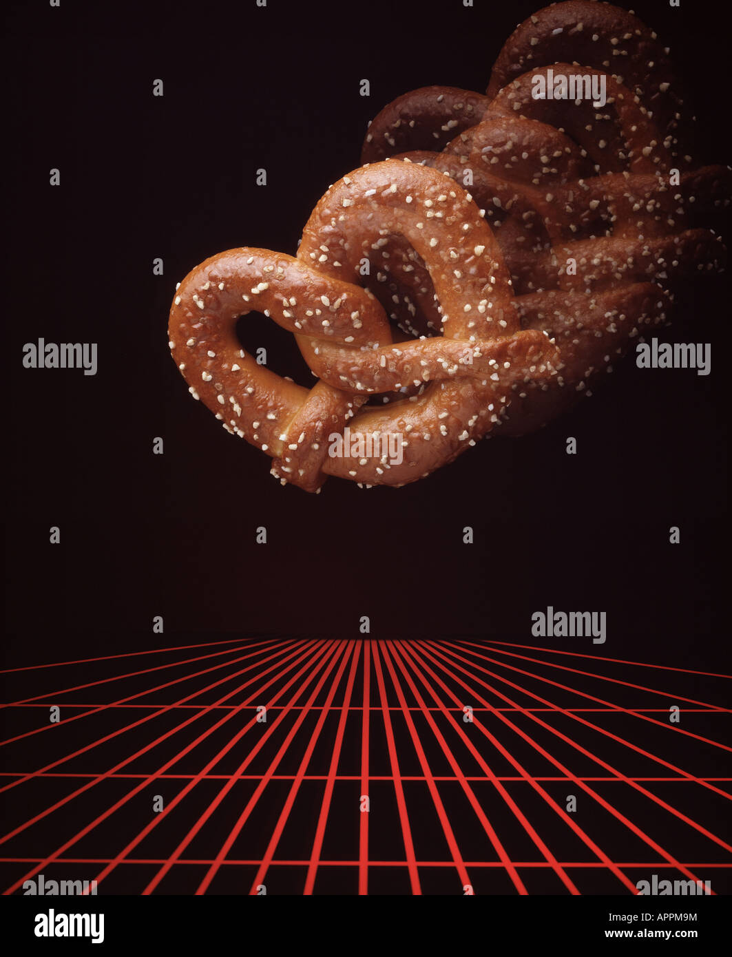 Americana style hard pretzels snack food abstract motion Stock Photo ...