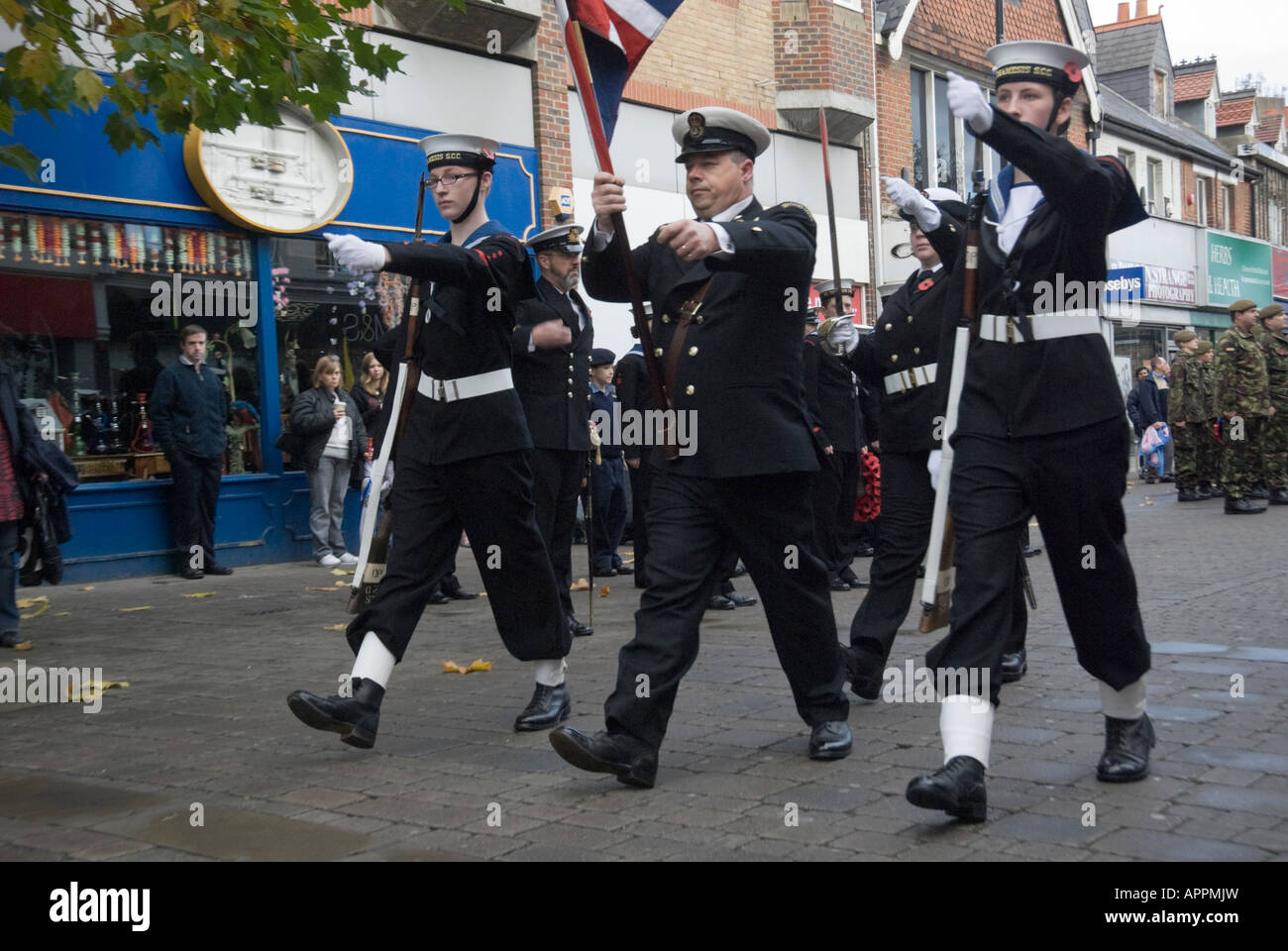 Sea cadets march from the High St to the Remembrance Day service at ...