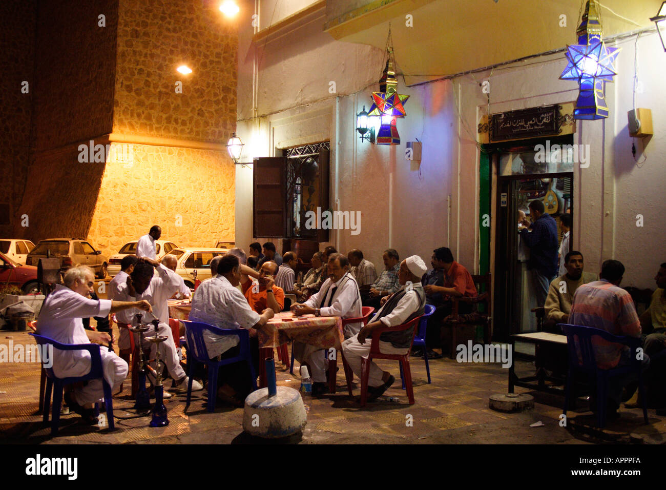 Cafe at night in Tripolis, Libya Stock Photo - Alamy