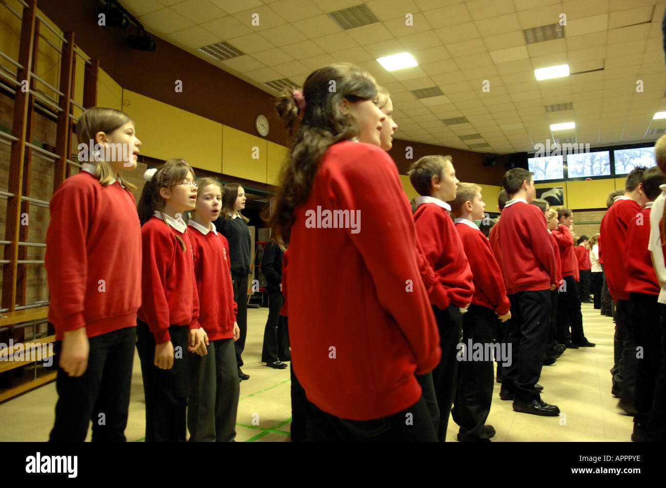 students kids children pupils assembly standing stand schooling school ...