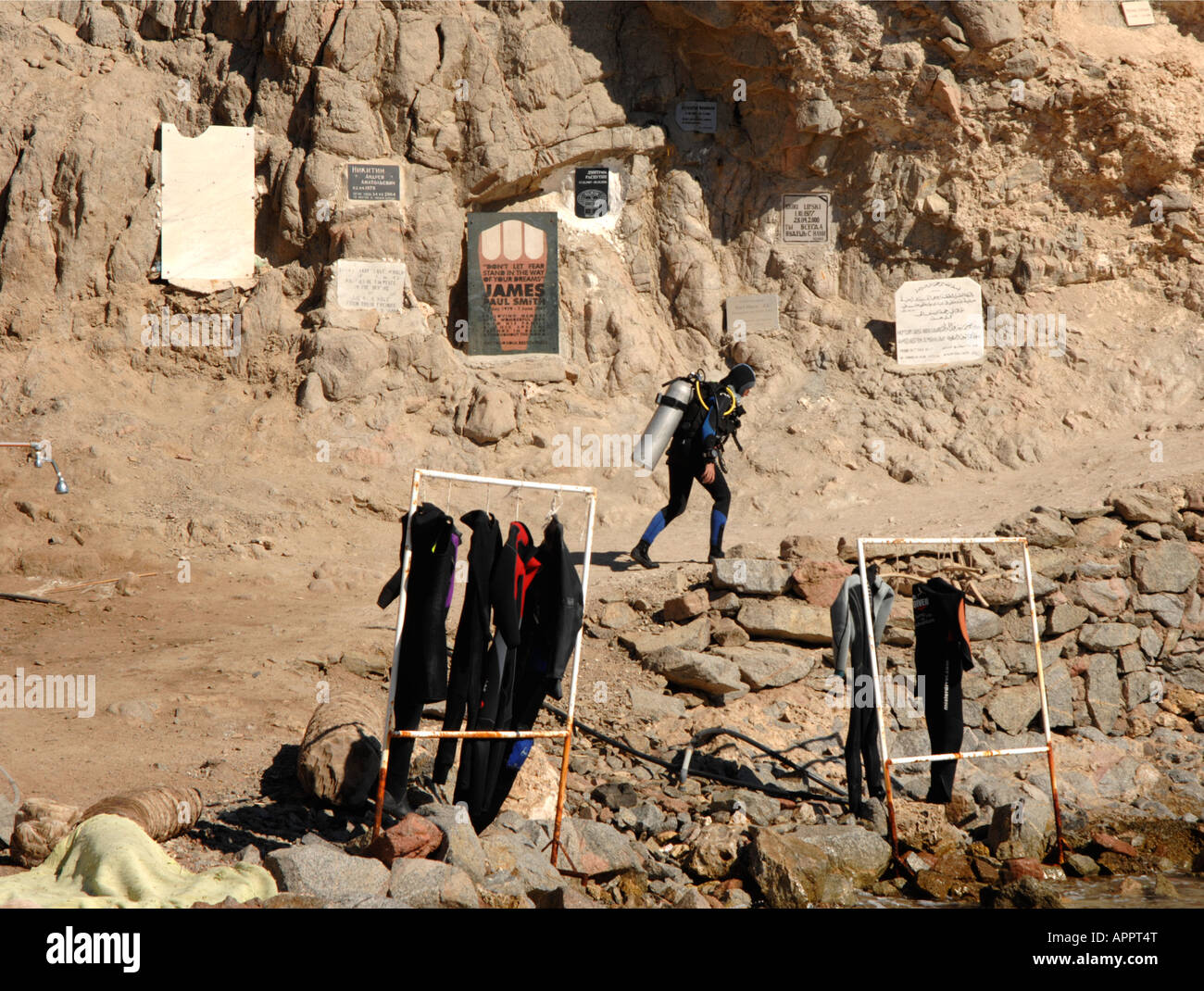 Tombstones of dead divers, Blue Hole, Dahab Stock Photo - Alamy