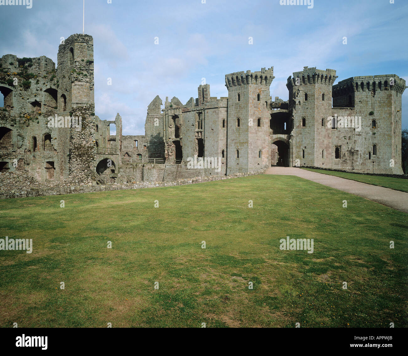 Raglan Castle Machicolated inner gatehouse Hexagonal ruined Great Tower ...