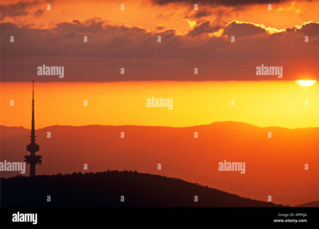 Sunset from Mount Ainslie at 840 metres the highest vantage point in ...