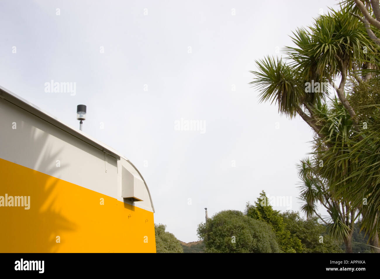 shadow on caravan trailer, trees and sky Stock Photo - Alamy