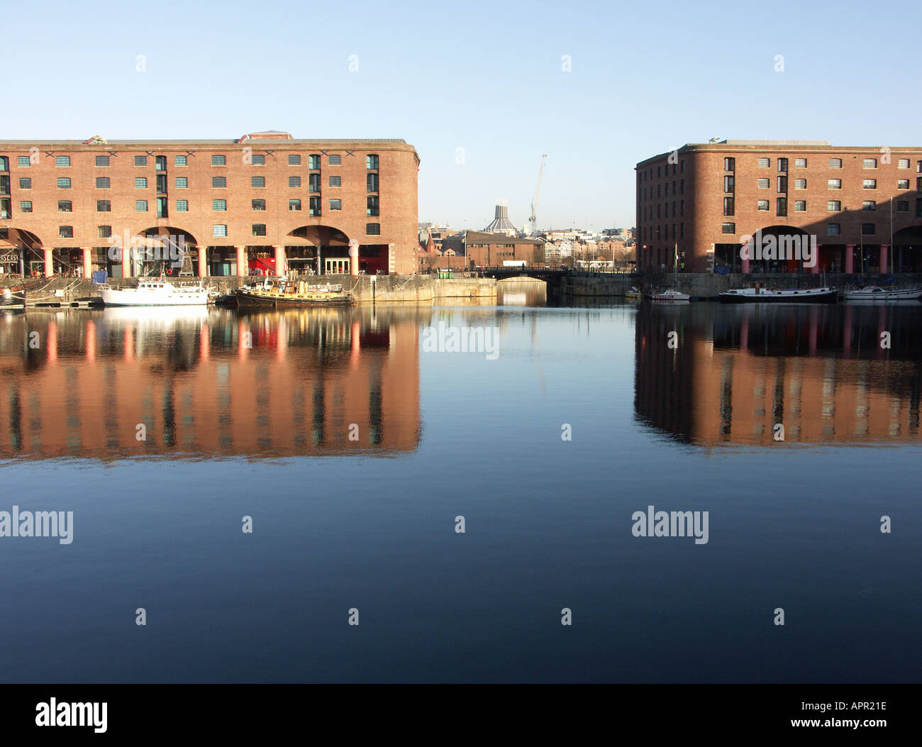 Restored warehouses Roman Catholic Cathedral Albert Dock Liverpool UK ...