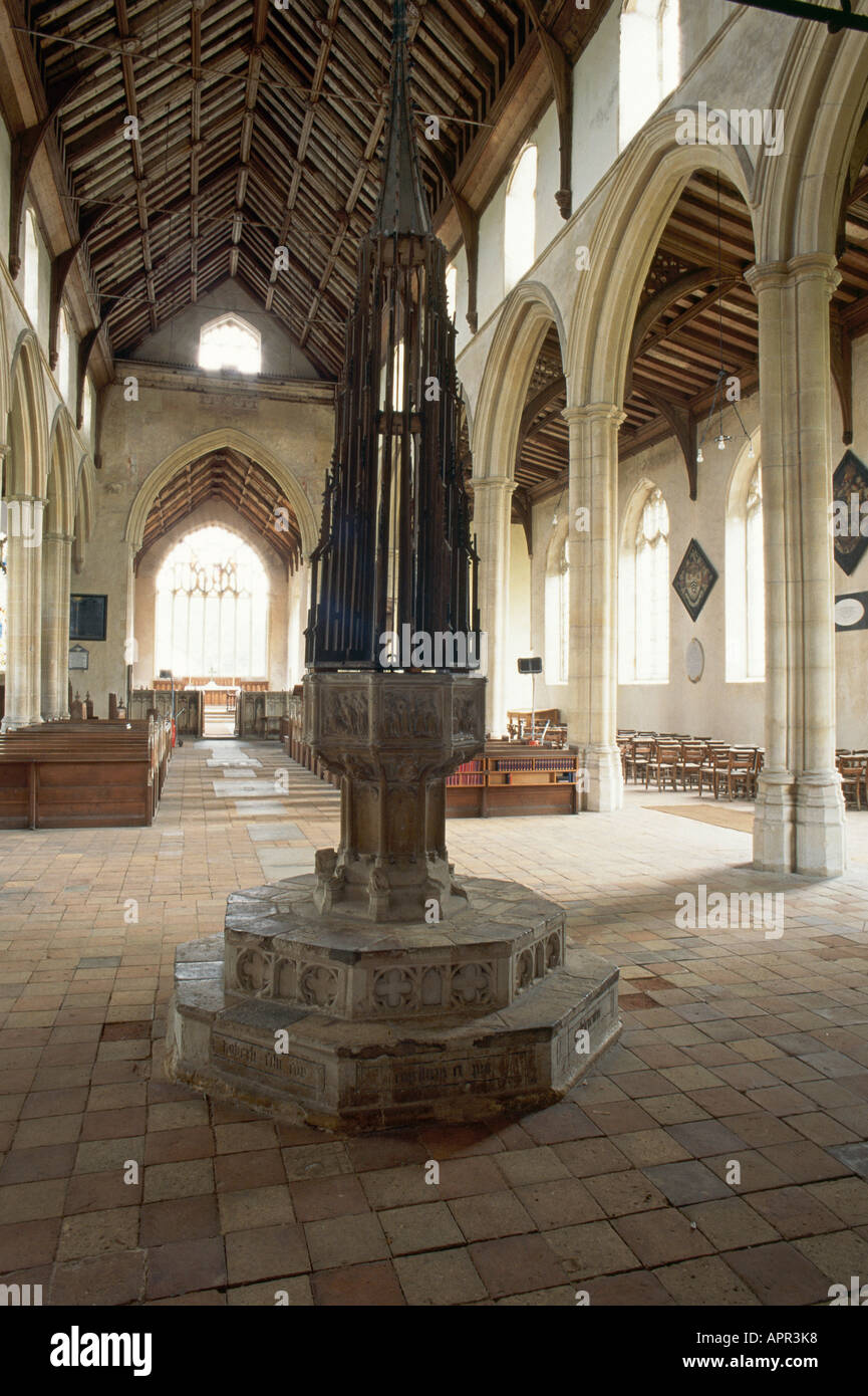 15th century font in Church of St Peter and St Paul Stock Photo - Alamy