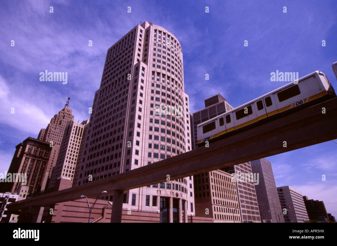 Downtown Detroit Michigan with People Mover tram USA Stock Photo - Alamy