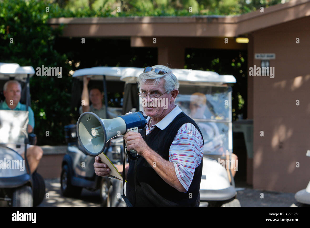 Man Using Bullhorn for Announcement Stock Photo - Alamy