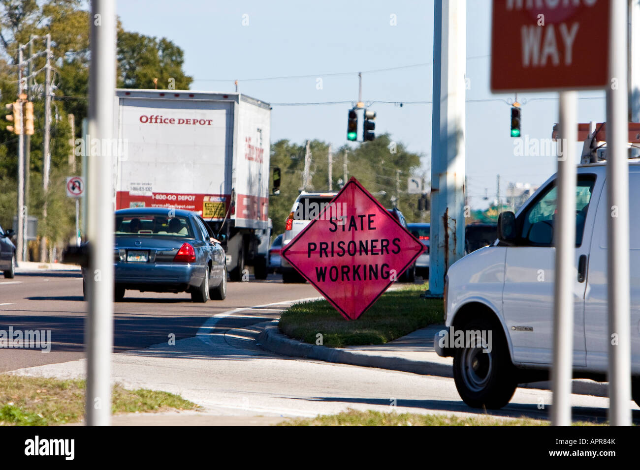 Prisoners Working Sign Stock Photo - Alamy