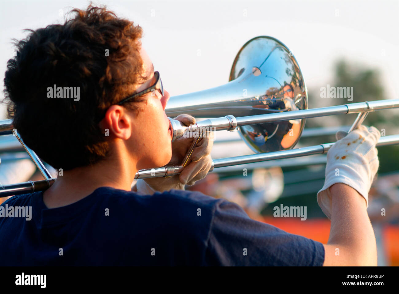 Student at University of Michigan practices trombone during rehearsals ...