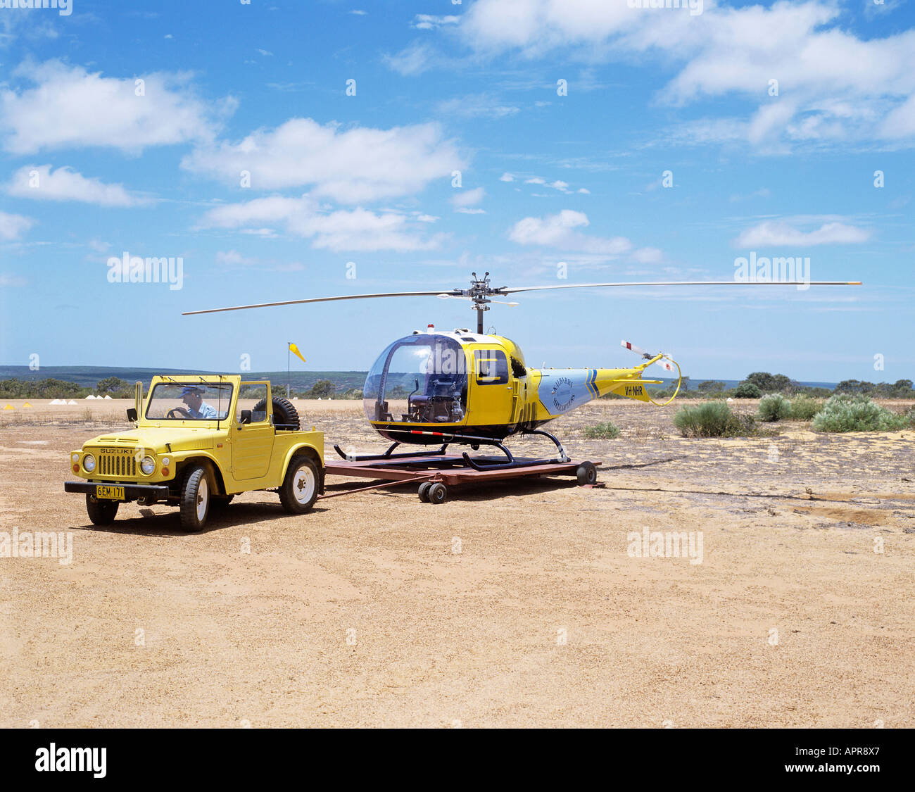 A jeep and a helicopter used for sightseeing flights Western Australia ...
