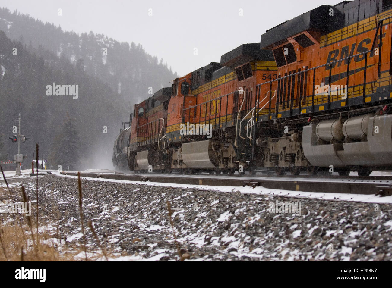 BNSF freight train in snow Stock Photo - Alamy