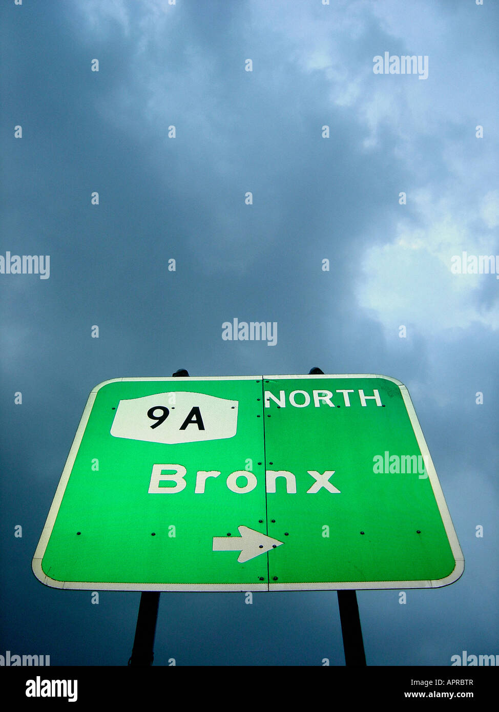 Green Route 9A Road Sign with an Arrow Pointing Towards The Bronx New ...