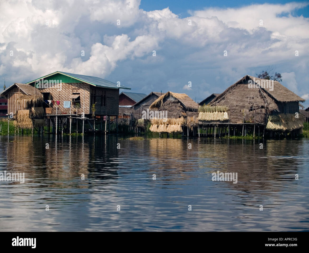 floating village of traditional bamboo homes on Inle Lake in Myanmar ...