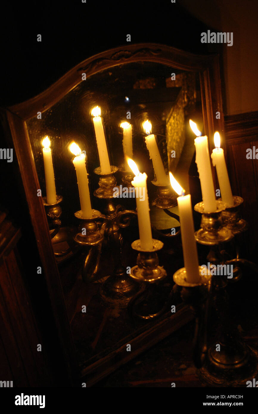 Romantic Still Life of Lit Candles in a Candelabra Copy Space Stock ...