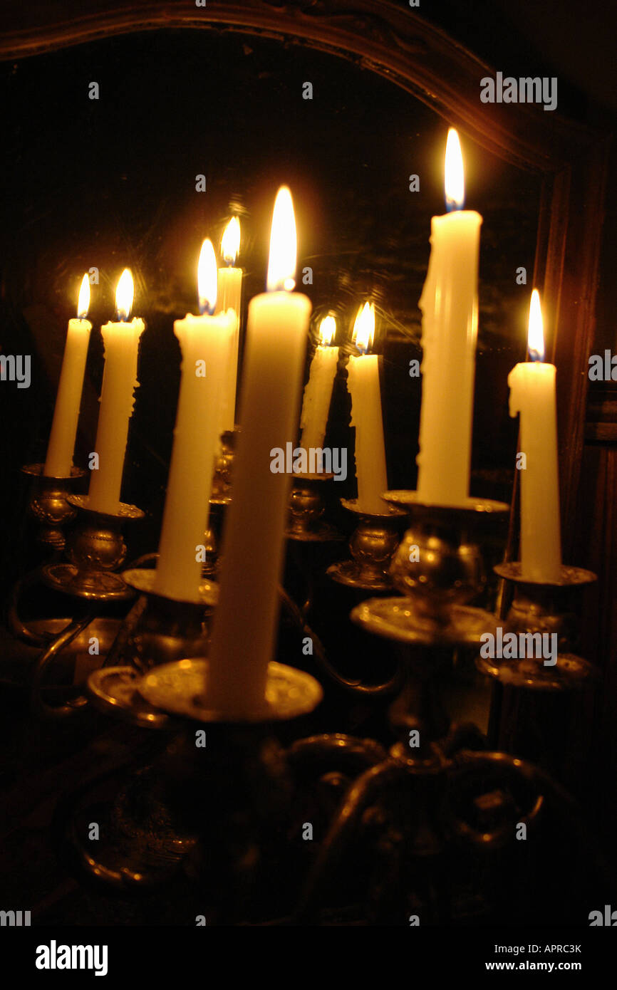 Romantic Still Life of Lit Candles in a Candelabra Copy Space Stock ...