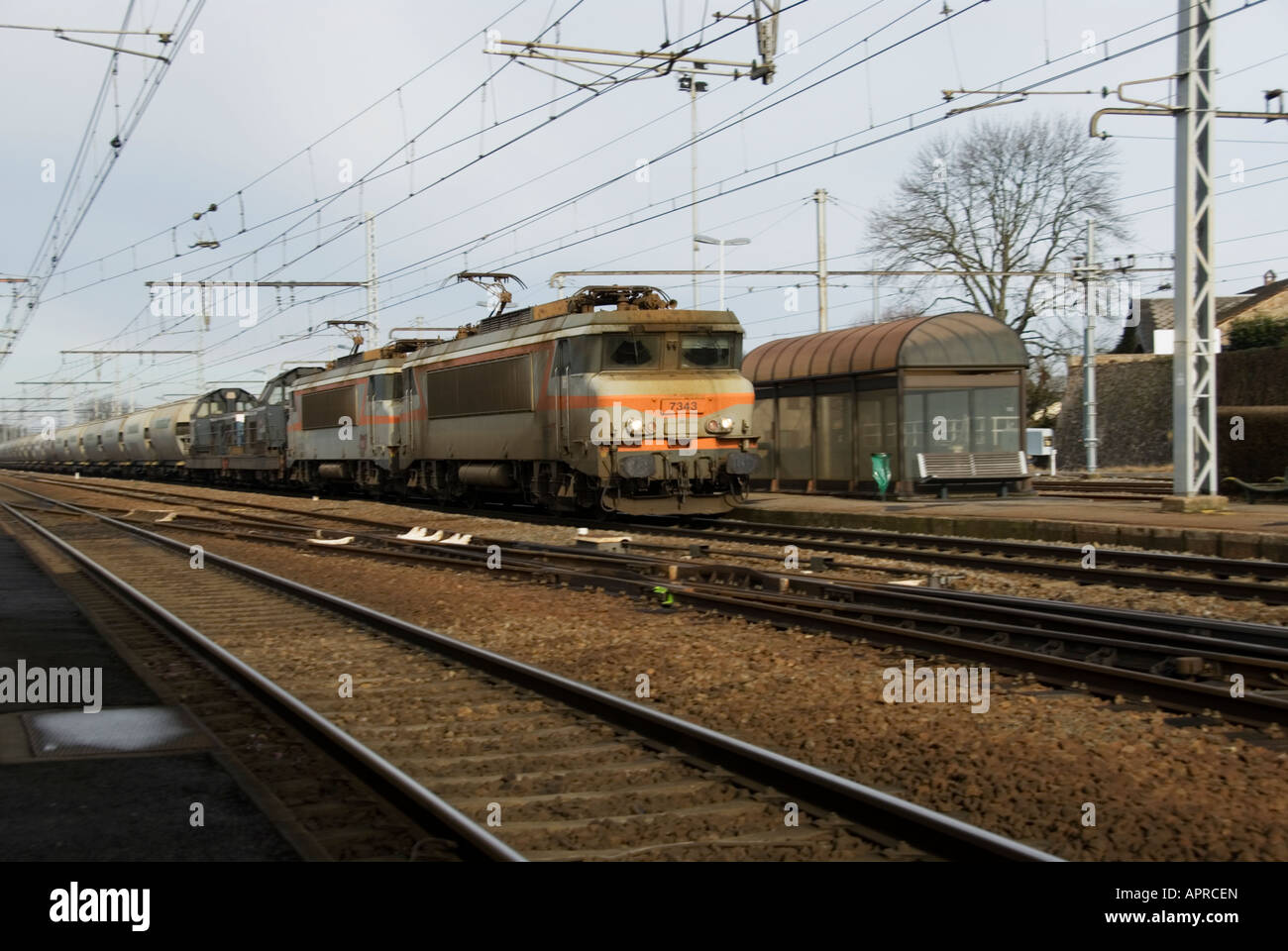 Image of a freight train passing through the French railway station at ...