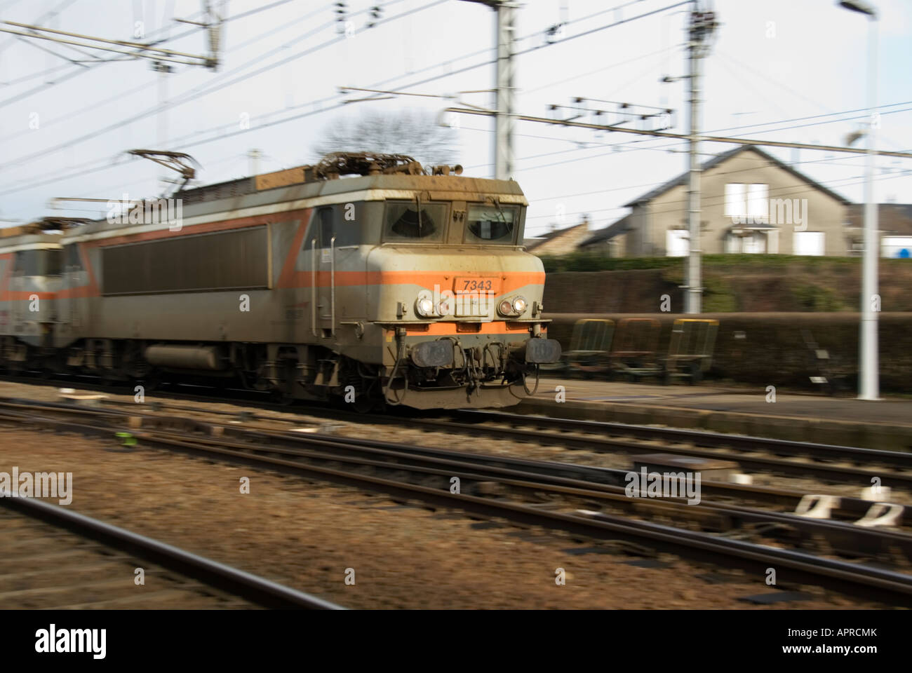 Image of a freight train passing through the French railway station at ...