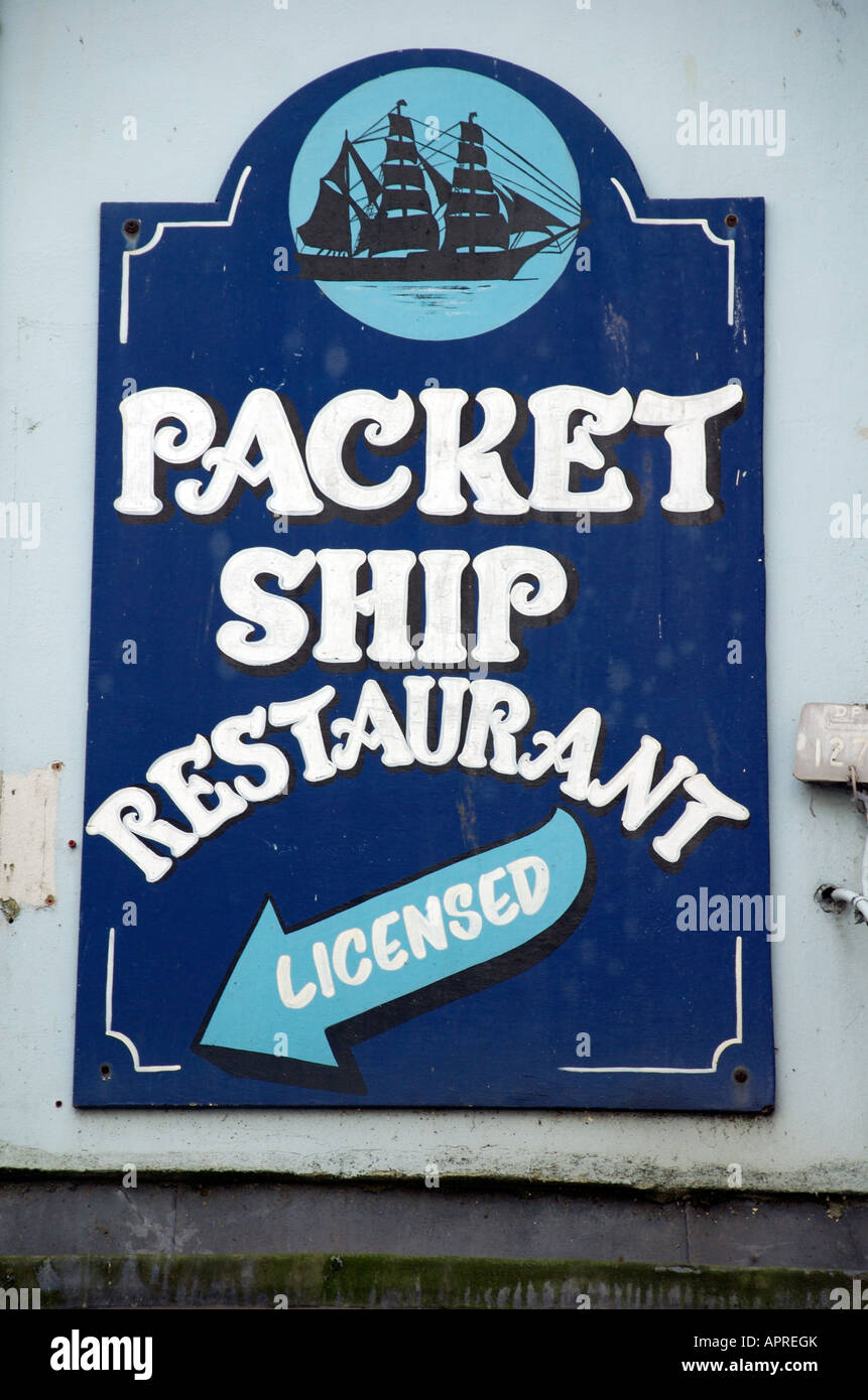 Packet Ship restaurant sign on wall, Falmouth, Cornwall Stock Photo - Alamy