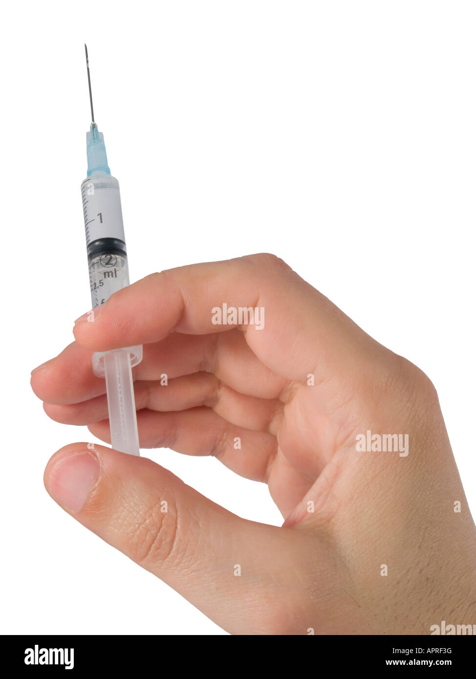 Hand holding syringe Stock Photo - Alamy