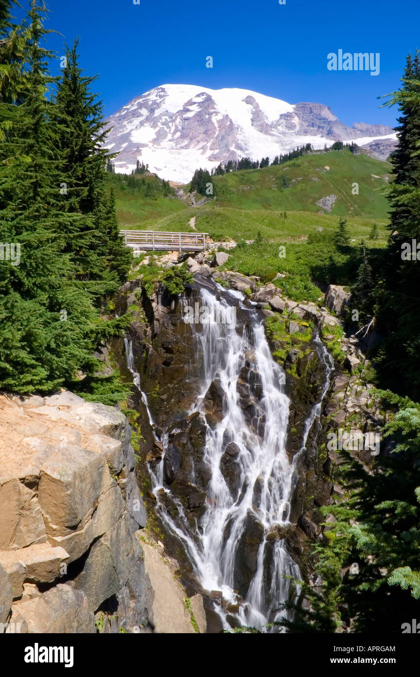 Myrtle Falls and Mount Rainier Stock Photo - Alamy