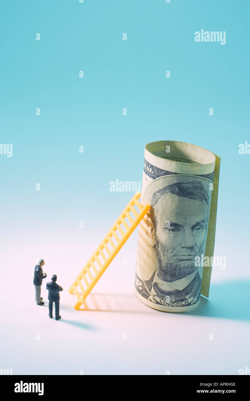 Businessman Figures with Ladder on Dollar Note Stock Photo - Alamy
