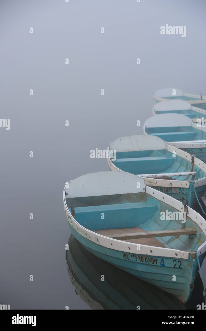 Empty rowing boats Llangorse Lake Llangorse Brecon Beacons National ...
